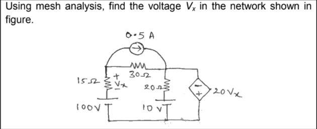 Solved Using mesh analysis, find the voltage Vx in the | Chegg.com
