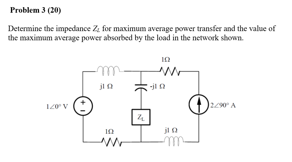 Solved Determine the impedance ZL for maximum average power | Chegg.com
