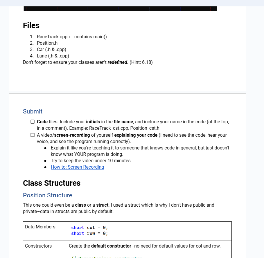Race Track Project This project will require creating | Chegg.com