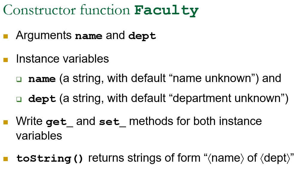 Define constructor functions Faculty and Course An | Chegg.com