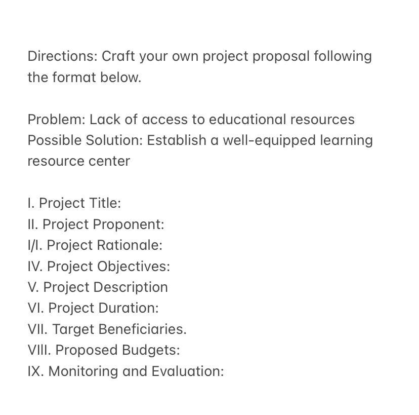 Directions: Craft your own project proposal following | Chegg.com