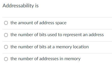 Solved Addressability is O the amount of address space O the | Chegg.com