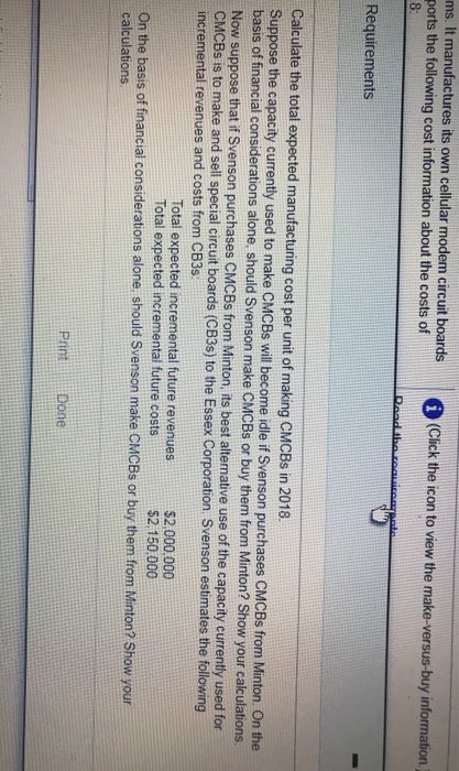 Solved The Svenson Corporation manufactures cellular modems. | Chegg.com