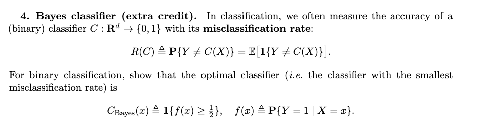 4. Bayes classifier (extra credit). In | Chegg.com