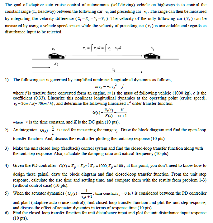 Solved The goal of adaptive auto cruise control of | Chegg.com