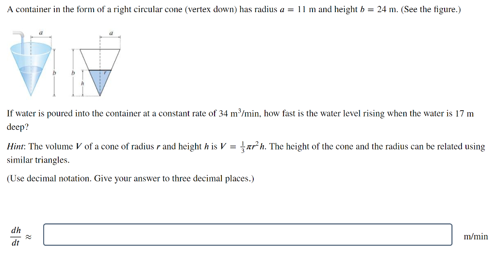 Solved A container in the form of a right circular cone | Chegg.com