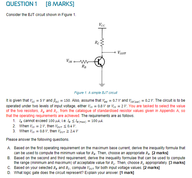 Solved QUESTION 1 [8 MARKS] Consider the BJT circuit shown | Chegg.com