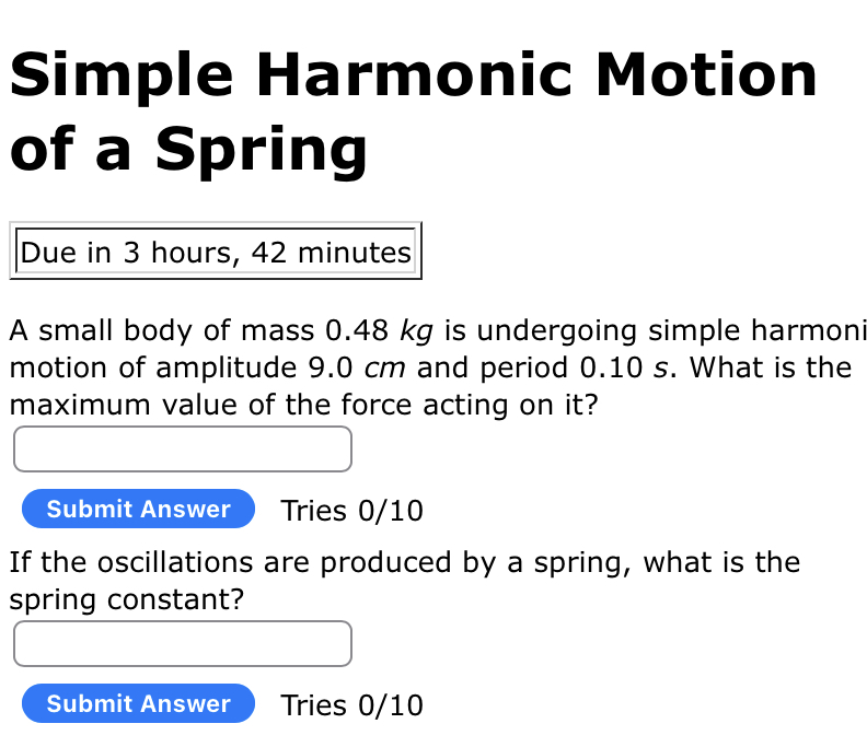 Solved Simple Harmonic Motion of a Spring A small body of | Chegg.com