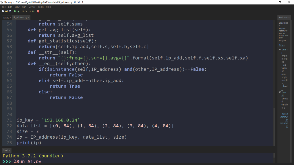 python 3 Design a class named A1 to read input text | Chegg.com