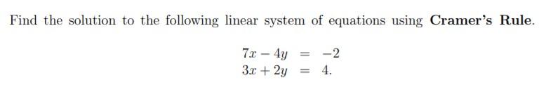 Solved Find the solution to the following linear system of | Chegg.com