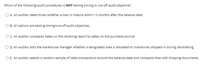 Solved Which of the following audit procedures is NOT | Chegg.com