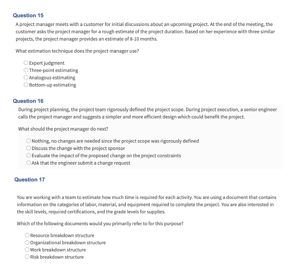 Solved Question 1 The project management plan specifies that | Chegg.com