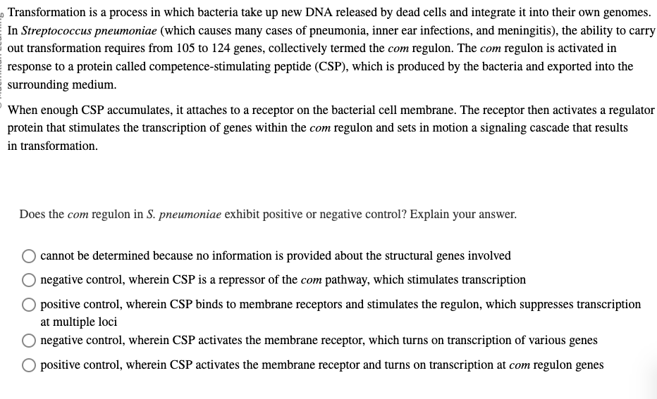 Solved Transformation is a process in which bacteria take up | Chegg.com