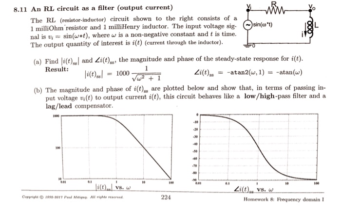 Solved V. 8.11 An RL circuit as a filter (output current) | Chegg.com