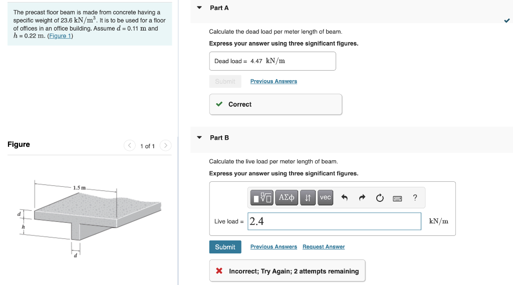 Solved The precast floor beam is made from concrete having a | Chegg.com