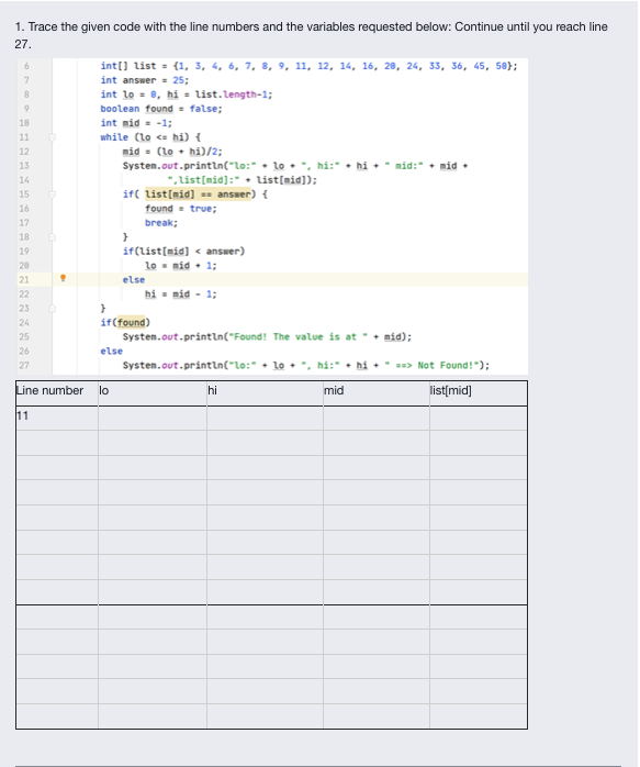 Solved JAVA - Trace the given code with the line numbers | Chegg.com