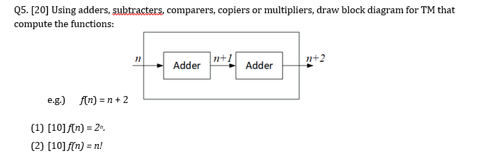 Q5. [20] Using adders, subtracters, comparers, | Chegg.com