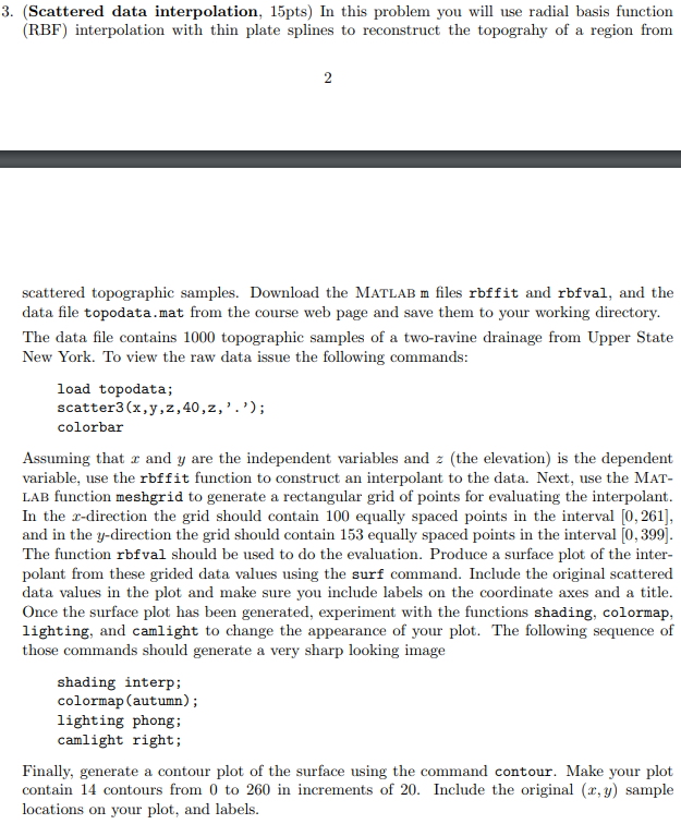 3. (Scattered data interpolation, 15pts) In this | Chegg.com