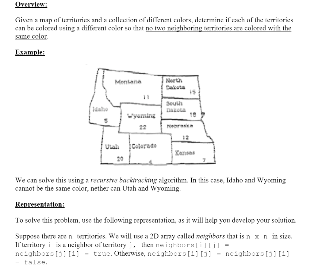 Solved Overview: Given a map of territories and a collection | Chegg.com