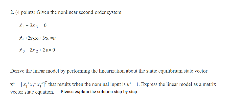 Solved 2. (4 points) Given the nonlinear second-order system | Chegg.com