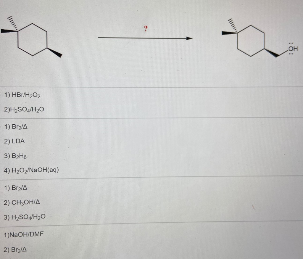 Solved (+/-) 1)B2H6 2) H2O2/NaOH(aq) | BH3CH3OH/H2O TsOH/H20 | Chegg.com