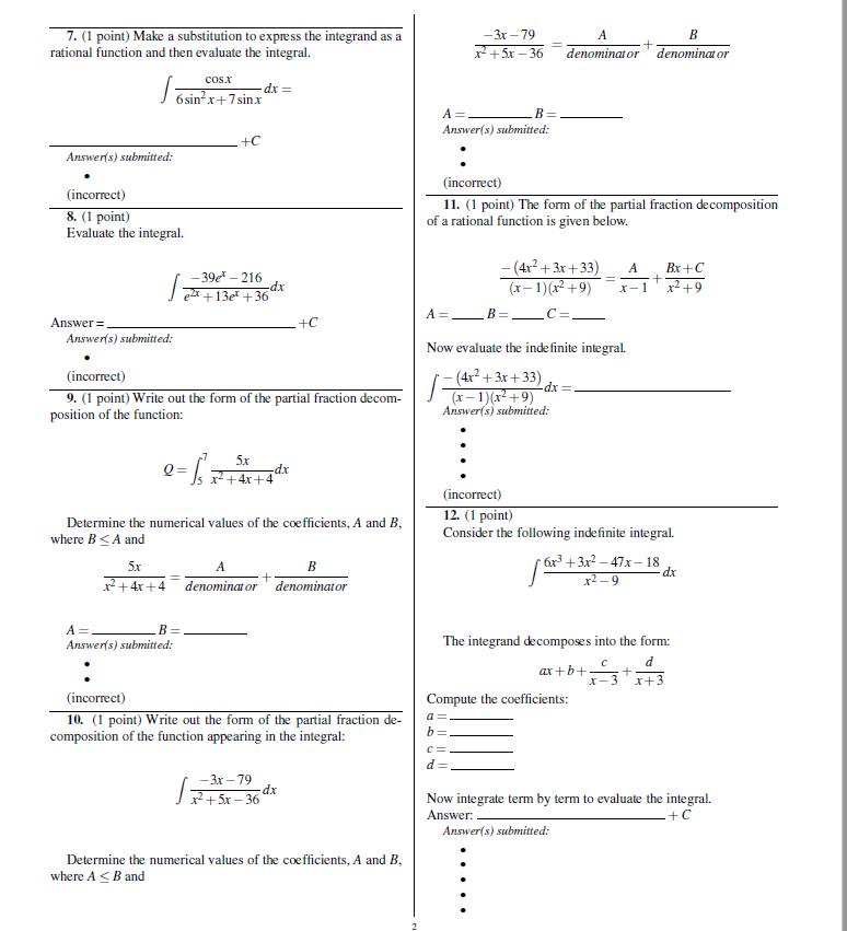 Solved 7. (1 point) Make a substitution to express the | Chegg.com