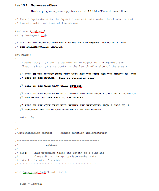 Solved Lab 13.1 Squares as a Class Retrieve program | Chegg.com