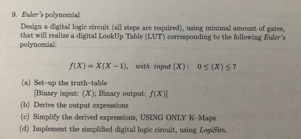 9. Euler's polynomial Design a digital logic circuit | Chegg.com