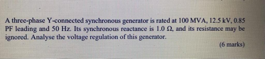 Solved A three-phase Y-connected synchronous generator is | Chegg.com