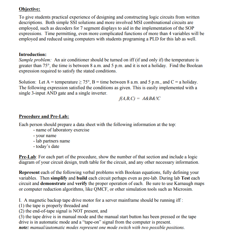 Solved Objective: To give students practical experience of | Chegg.com