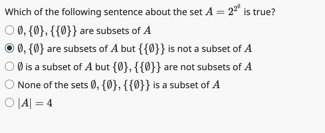 Solved Which of the following sentence about the set A=220 | Chegg.com