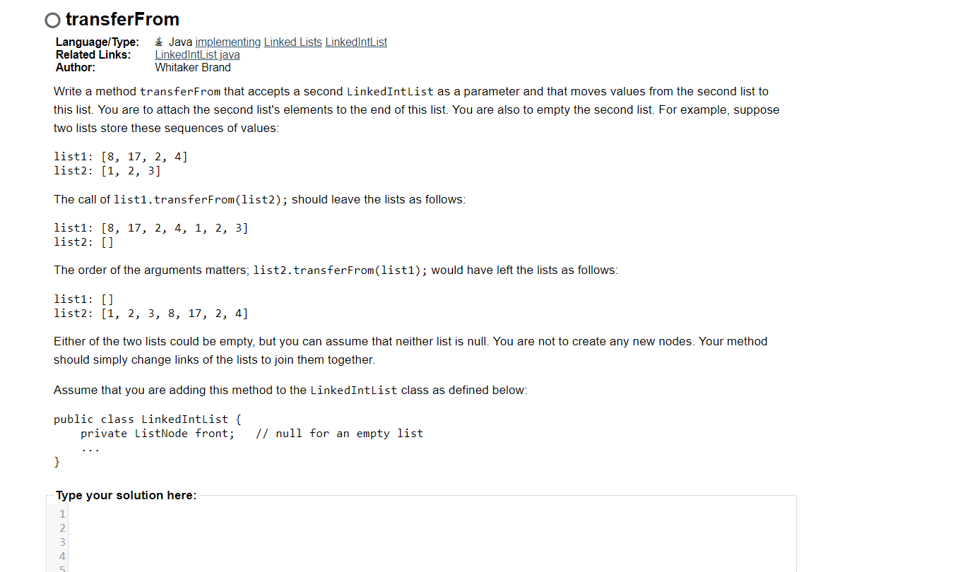 Solved O transferFrom Language/Type: Java implementing | Chegg.com