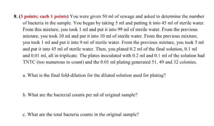 Solved 8. (3 points; each 1 points) You were given 50 ml of | Chegg.com