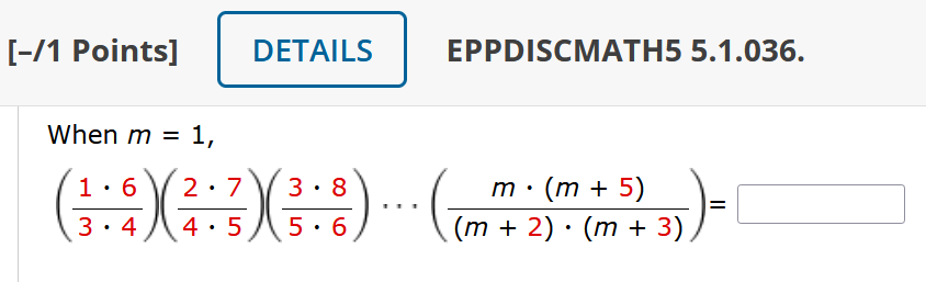 Solved Points] EPPDISCMATH5 5.1.036. When m=1, | Chegg.com