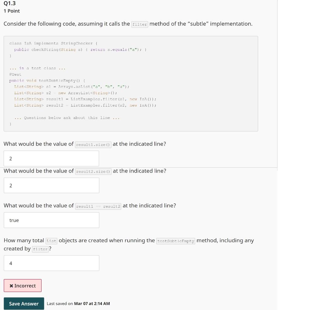 Solved Q1.3 1 Point Consider the following code, assuming it | Chegg.com