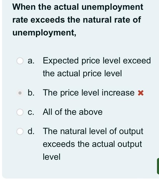 Solved When the actual unemploymentrate exceeds the natural | Chegg.com