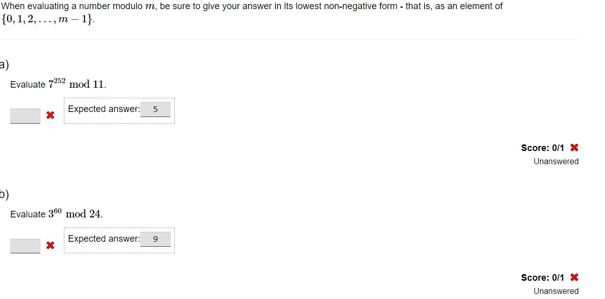 Solved When evaluating a number modulo m, be sure to give | Chegg.com
