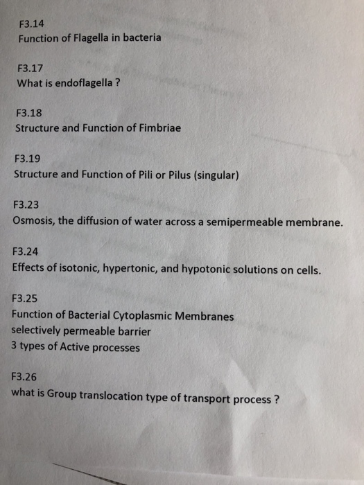 Solved F3.14 Function of Flagella in bacteria F3.17 What is | Chegg.com