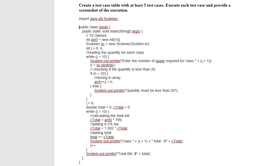 Create a test case table with at least 5 test cases. | Chegg.com