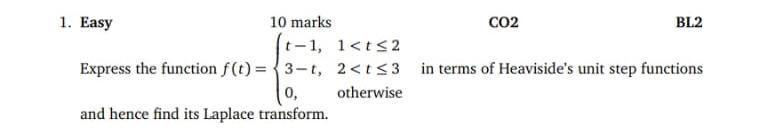 Solved 1. Easy 10 marks CO2 BL2 (t-1, 1 | Chegg.com