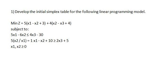1) Develop the initial simplex table for the | Chegg.com