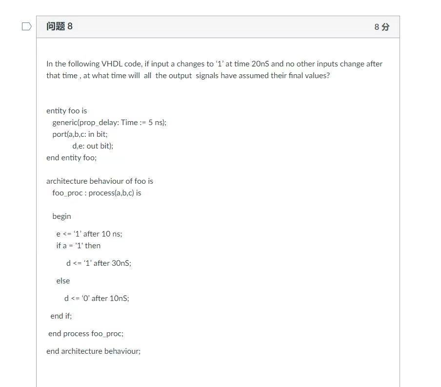 Solved 问题8 8 In the following VHDL code, if input a changes | Chegg.com