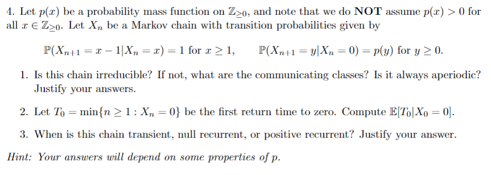 Solved 4. Let p(x) be a probability mass function on Z, and | Chegg.com