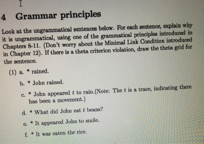 4 Grammar principles Look at the ungrammatical | Chegg.com