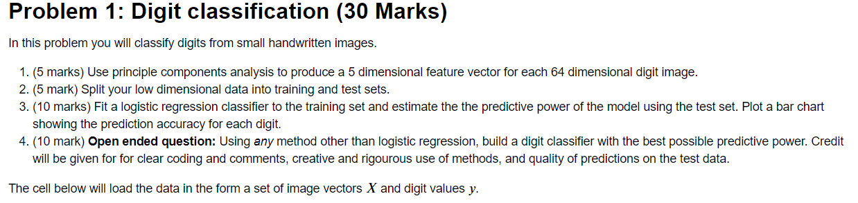 Solved Problem 1: Digit classification (30 Marks) In this | Chegg.com