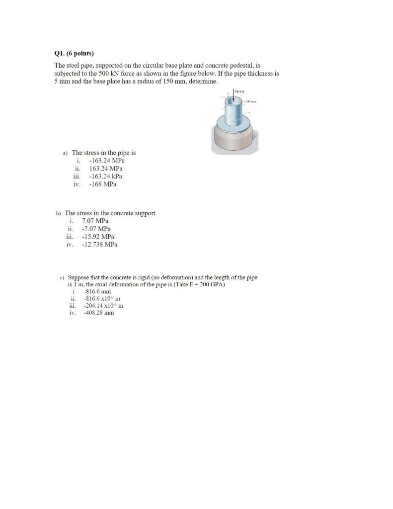 Solved The steel pipe, supported on the circular base plate | Chegg.com