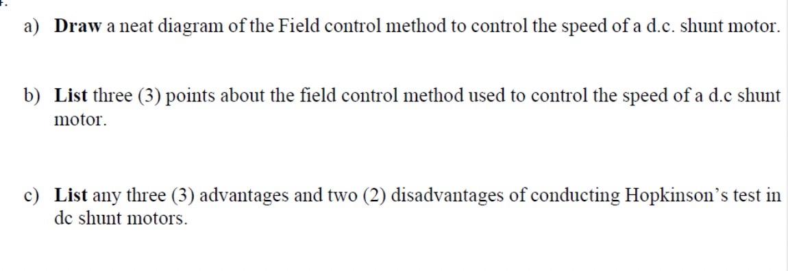 Solved a) Draw a neat diagram of the Field control method to | Chegg.com