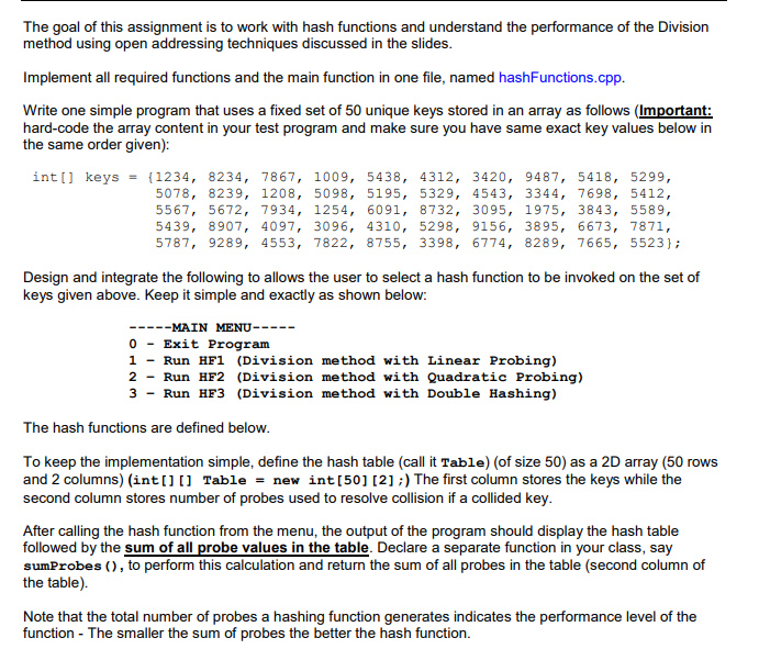 Solved The goal of this assignment is to work with hash | Chegg.com