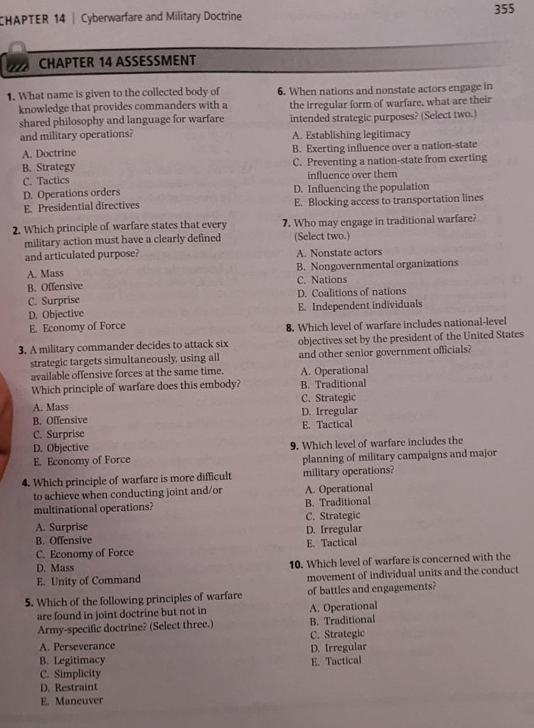 Solved HAPTER 14 | Cyberwarfare and Military Doctrine 355 UL | Chegg.com