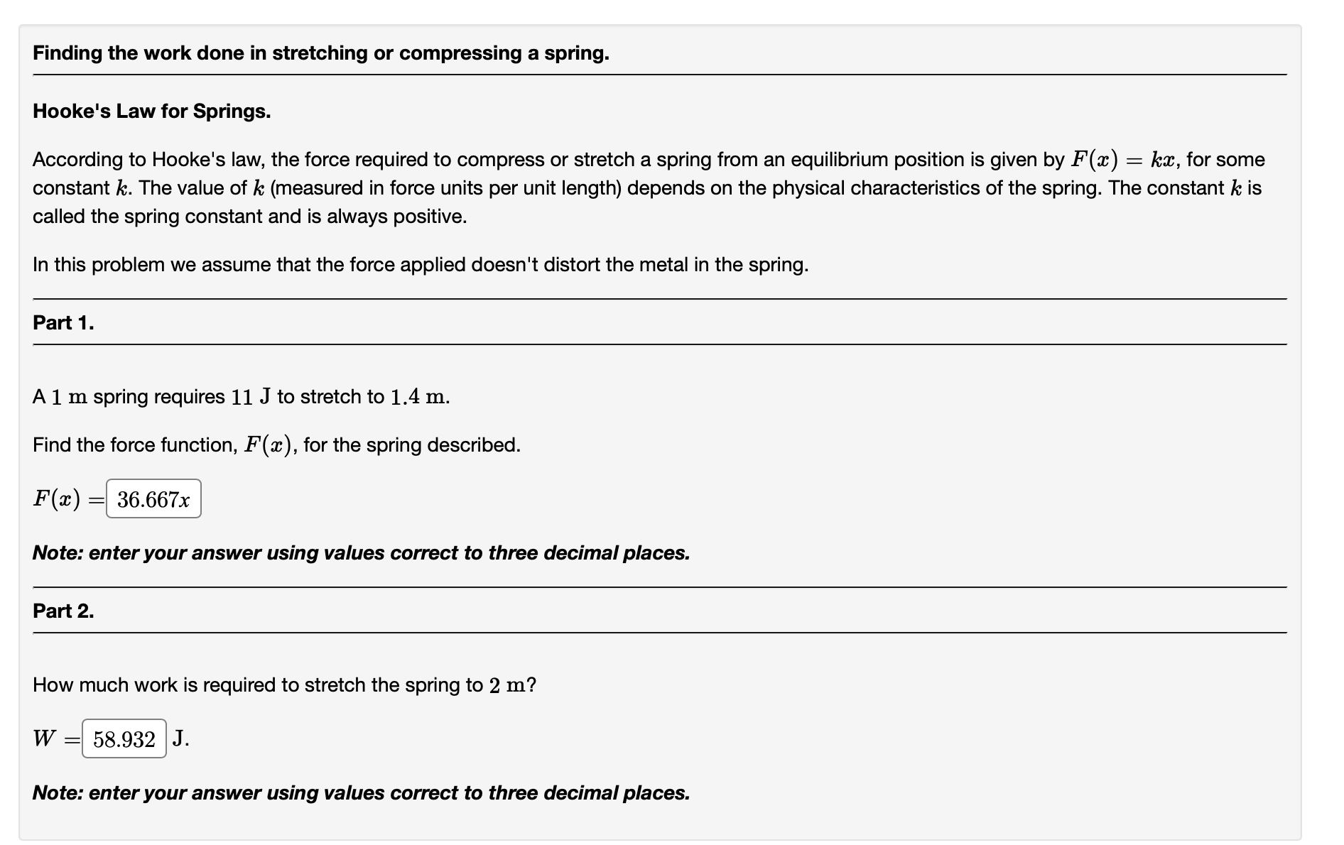Solved Finding the work done in stretching or compressing a | Chegg.com